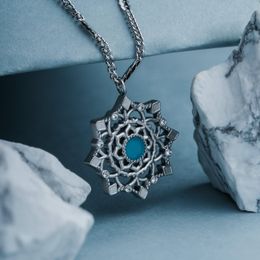 Holzkern Aphonia Halskette Damen Silber und Aquamarin