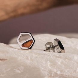 Holzkern Assemblage Ohrringe Damen Silber und Koa