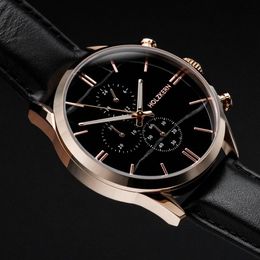 Elegante Herrenuhr Relational mit Echtlederarmband und Ros&eacute;gold Edelstahl