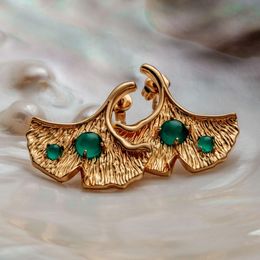 Holzkern Chalice Ohrringe Damen Gold und Chalcedon
