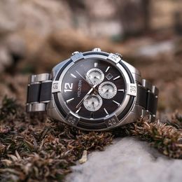 Einzigartige Herrenuhr aus silber Edelstahl & Leadwood mit quartz uhrwerk