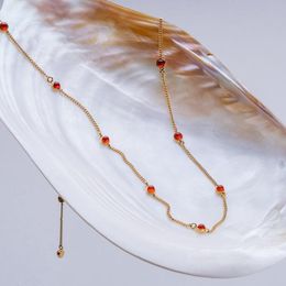 Holzkern Dewdrops Halskette Damen Gold und Chalcedon