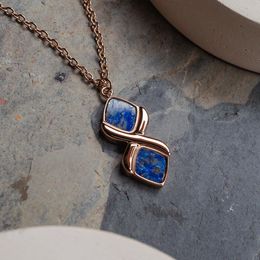 Holzkern Mosaic Halskette Damen Ros&eacute; und Lapislazuli