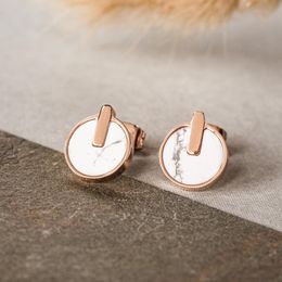 Holzkern Opacity Ohrringe Damen Ros&eacute; und Wei&szlig;er Marmor