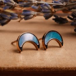 Holzkern Hue Ohrringe Damen Ros&eacute; und Blaues Perlmutt