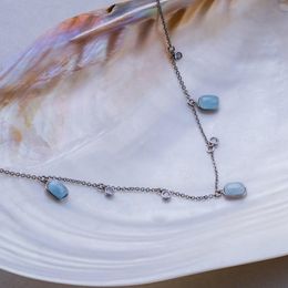 Holzkern Dewdrops Halskette Damen Silber und Aquamarin