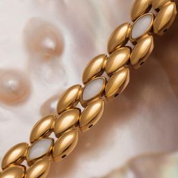 Holzkern Damen Armband Fairylights Mondstein & Edelstahl in Gold Wasserfest