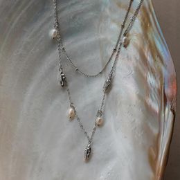 Holzkern Summersweet Doppelkette Damen Silber und Perle