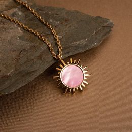 Holzkern Shade Halskette Damen Gold und Rosa Perlmutt