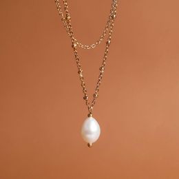 Goldene wasserfeste Halskette mit echter wei&szlig;er Perle