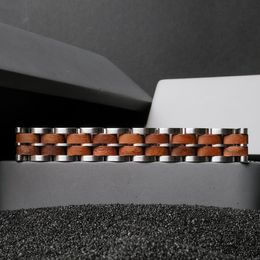 Holzkern Damen & Herren Armband Kanon Walnussholz & Edelstahl in Silber Gr&ouml;&szlig;enverstellbar