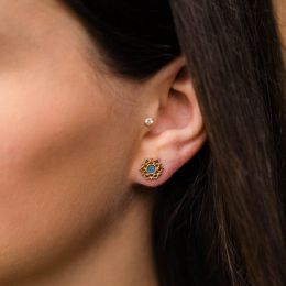 Goldene Damen Ohrstecker mit blauem Perlmutt, Composition Kollektion