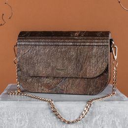 Holzkern Handtasche Uniqase Iveya VEGAN Ocker Schiefer Umh&auml;ngetasche