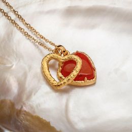 Holzkern Amorance Halskette Damen Gold und Chalcedon