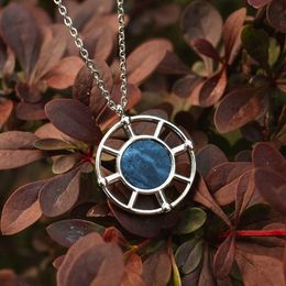 Holzkern Amulett Halskette Damen Silber und Marmor