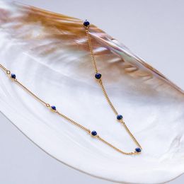 Holzkern Dewdrops Halskette Damen Gold und Lapislazuli