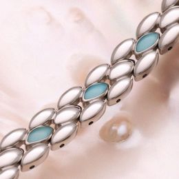 Holzkern Damen Armband Fairylights Aquamarin & Edelstahl in Silber Wasserfest