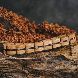 Holzkern Armband Fantasia (Eiche/Grau), Naturholz, Damen, gr&ouml;&szlig;enverstellbar