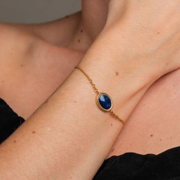 Holzkern Mirror Armband Damen Gold und Lapislazuli