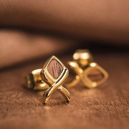 Holzkern Mosaic Ohrringe Damen Gold und Walnuss