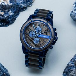 Herren Holzuhr Priamus Ahornholz & Edelstahl in Blau Chronograph Holzkern