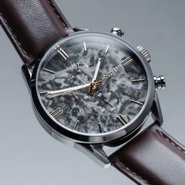Holzkern Holzuhr Gifted (Grauer Marmor/Dunkelbraun), Herren, Naturholz