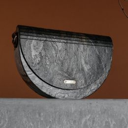 Holzkern Handtasche Uniqase Asami Ocker-Grauer Schiefer Umh&auml;ngetasche