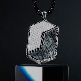 Holzkern Zigzag Halskette Herren Damast und Marmor