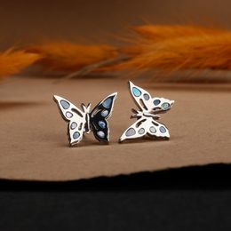 Holzkern Fritillary Ohrringe Damen Silber und Perlmutt