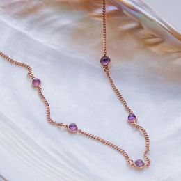 Holzkern Dewdrops Halskette Damen Ros&eacute; und Amethyst