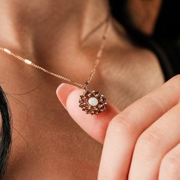 Ros&eacute;gold Damen Halskette mit echtem Mondstein