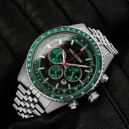 Silber Herrenuhr Openhorizon, gr&uuml;nes Marmor-Zifferblatt, Chronograph
