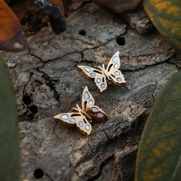 Holzkern Fritillary Ohrringe Damen Gold und Blaues Perlmutt