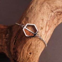 Holzkern Assemblage Armband Damen Silber und Koa
