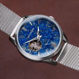 Holzkern Holzuhr Inverno (Lapislazuli/Silber), Herren, Naturholz
