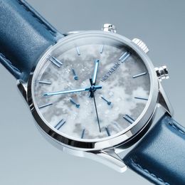 Holzkern Holzuhr Gifted (Marmor/Blau), Herren, Naturholz