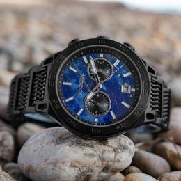 Herrenuhr Aoraki, blaues Lapislazuli-Zifferblatt und Edelstahl-Armband