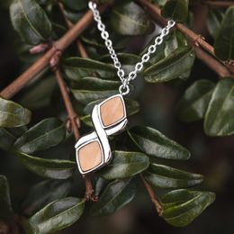 Holzkern Mosaic Halskette Damen Silber und Olive