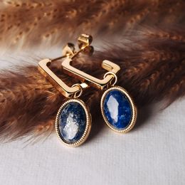 Holzkern Mirror Ohrringe Damen Gold und Lapislazuli