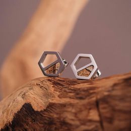 Holzkern Assemblage Ohrringe Damen Silber und Marmor