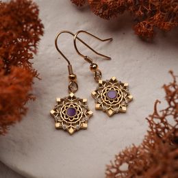 Holzkern Aphonia Ohrringe Damen Gold und Amethyst