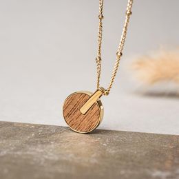 Holzkern Opacity Halskette Damen Gold und Marmorholz