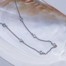 Holzkern Dewdrops Halskette Damen Silber und Mondstein