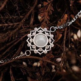 Holzkern Composition Gem Armband Damen Silber und Mondstein