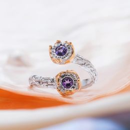 Holzkern Silverstream Ring Gold und Amethyst