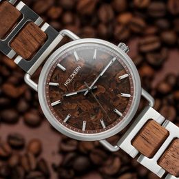 Holzkern Holzuhr Espressino (Kaffee/Walnuss), Herren, Naturholz