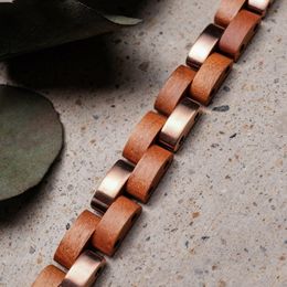 Holzkern Damen & Herren Armband Rondo Kirschholz & Edelstahl in Ros&eacute;gold Gr&ouml;&szlig;enverstellbar
