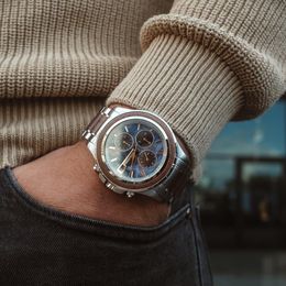 Chronograph Herrenuhr Koh Mak, Blauer Marmor, Rostfreier Edelstahl in Silber, Solaruhrwerk