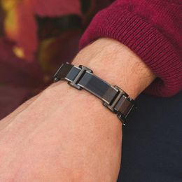 Herren Armband Acapella, dunkel grauer Edelstahl, schwarzes Leadwood holz