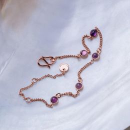 Holzkern Dewdrops Armband Damen Ros&eacute; und Amethyst